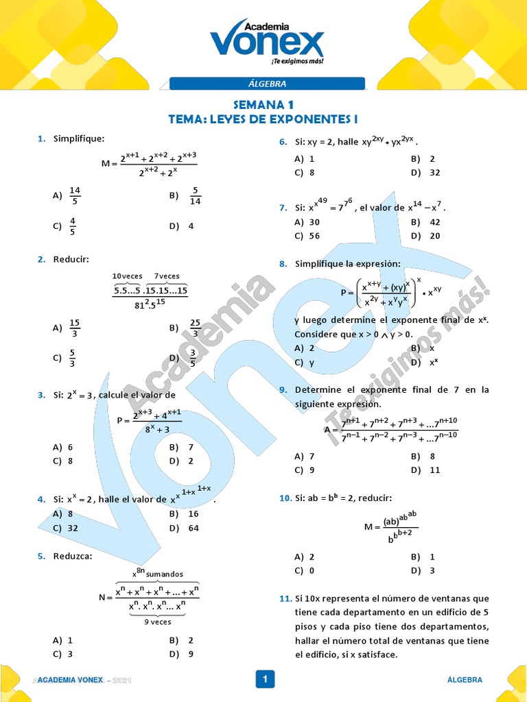 Leyes de Exponentes en Álgebra | PDF