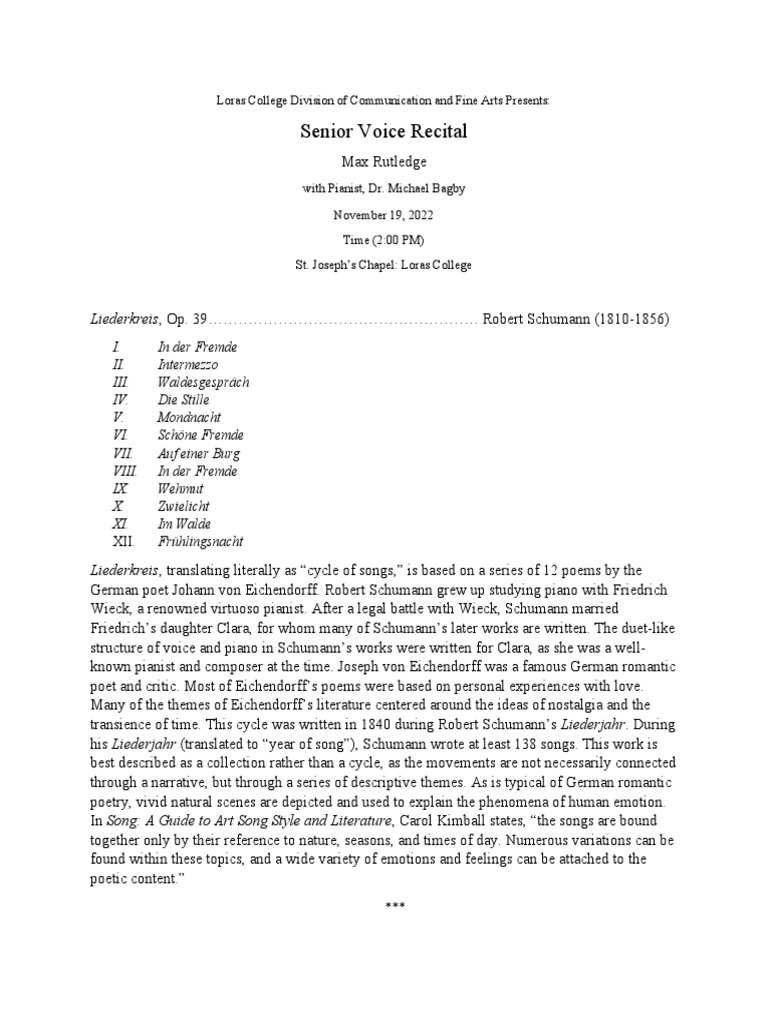 Max Rutledge Senior Recital Program and Notes | PDF | Messiah (Handel ...