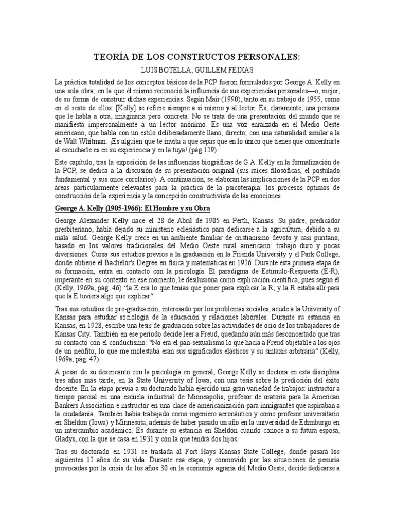 Botella y Feyxas - Extracto - Teoría de Los Constructos Personales | PDF | Experiencia ...