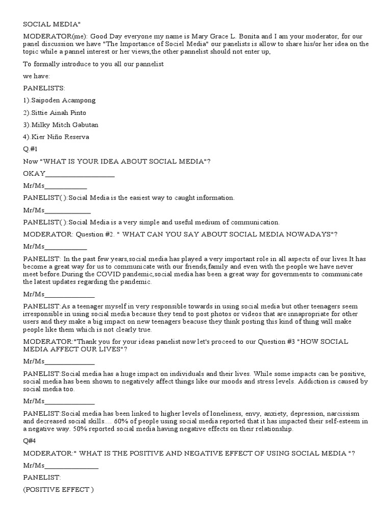 SOCIAL MEDIA DEBATE Script | PDF | Popular Culture & Media Studies ...