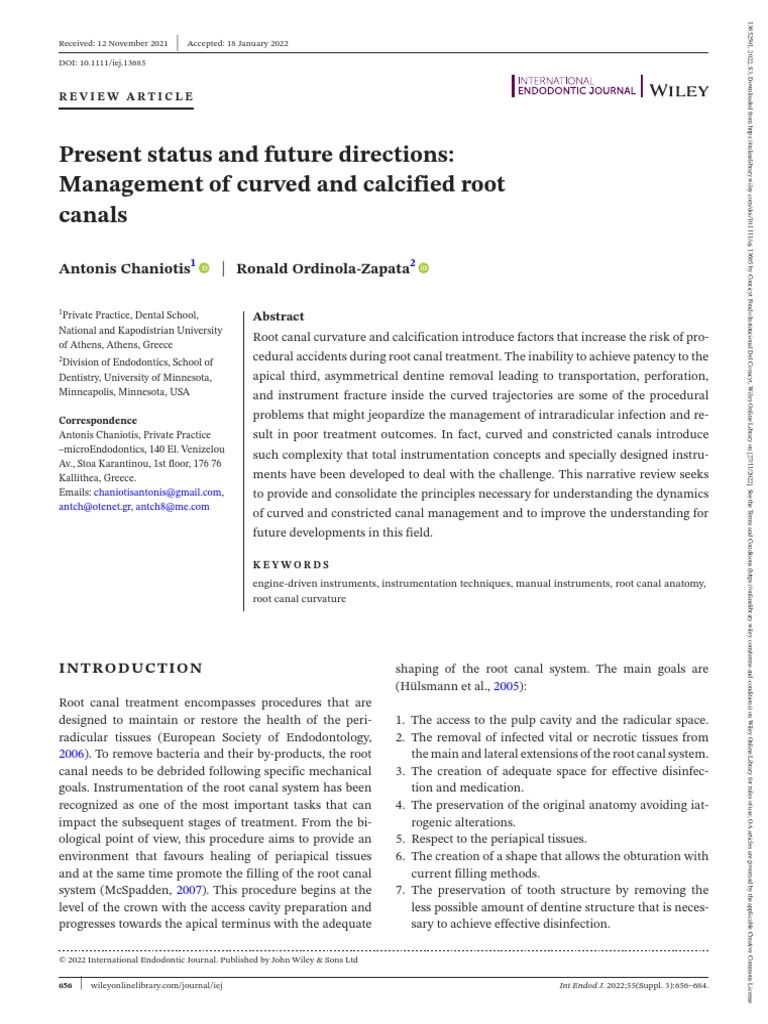 Int Endodontic J - 2022 - Chaniotis - Present Status and Future ...