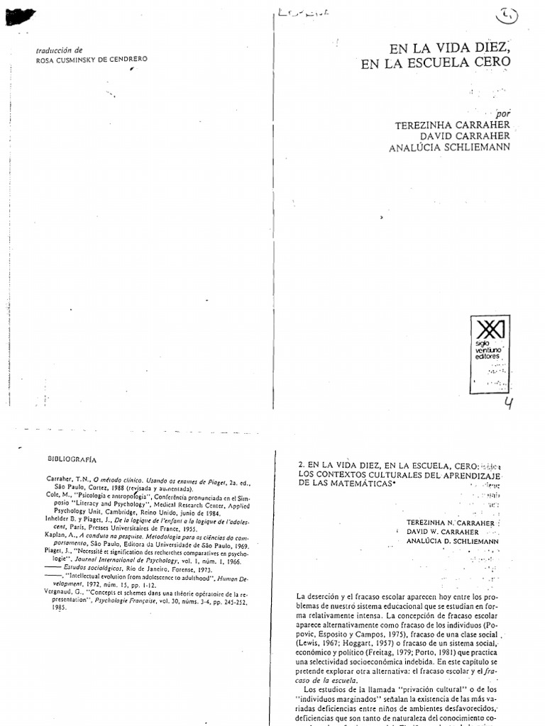 1 Carraher en El Vida 10 en La Esc 0 | PDF | Ciencia cognitiva | Cognición