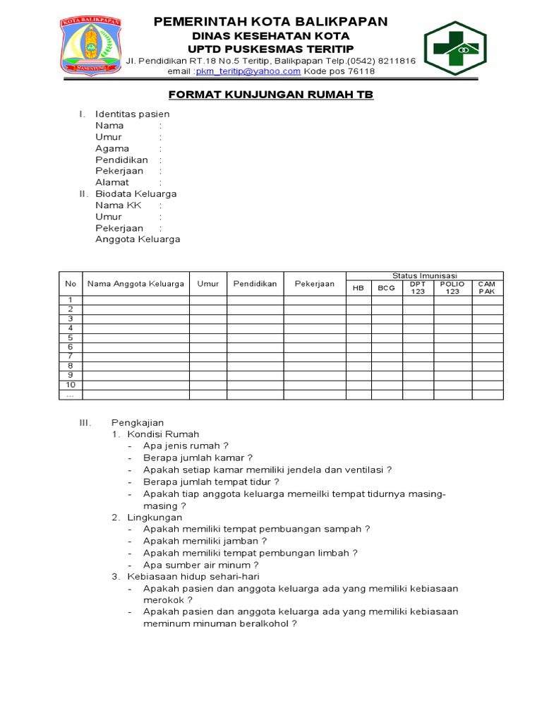 Form Kunjungan Rumah TB | PDF