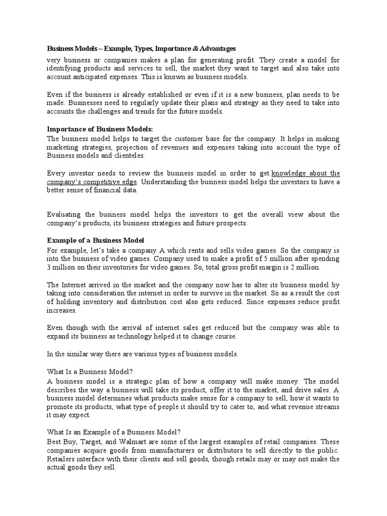 Business Models - Types, Examples, Advantages & Importance | PDF ...