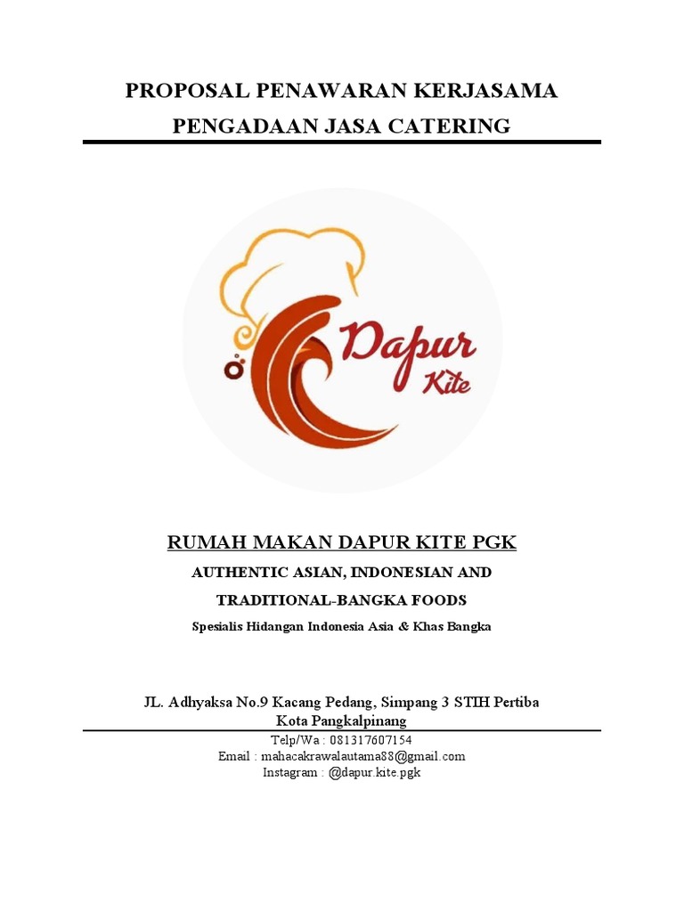 Proposal Penawaran Kerjasama Pengadaan Jasa Catering: Rumah Makan Dapur Kite PGK | PDF