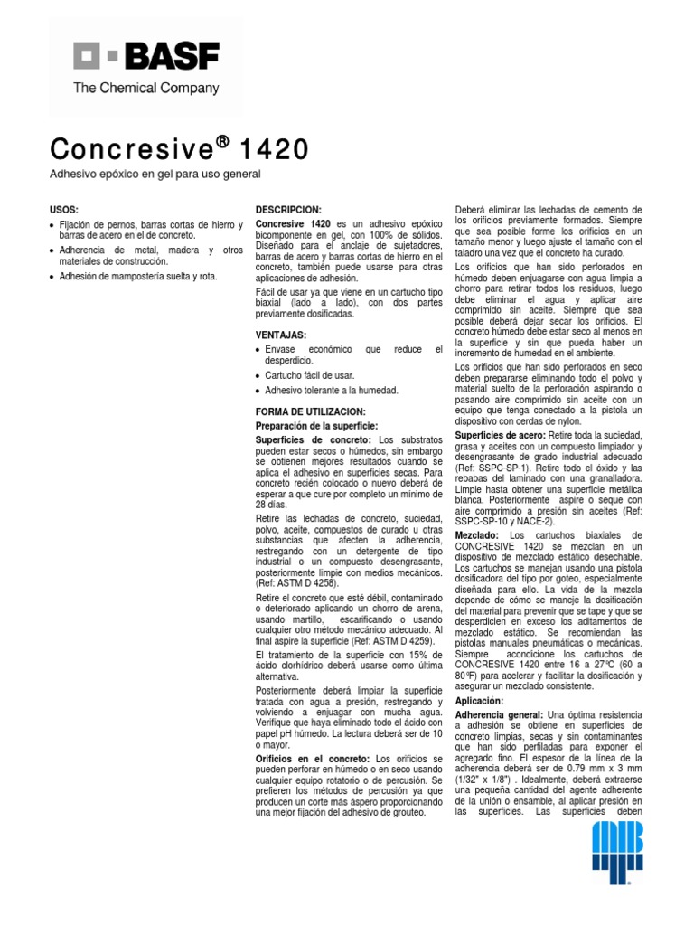 Concresive 1420 | PDF | Hormigón | Agua
