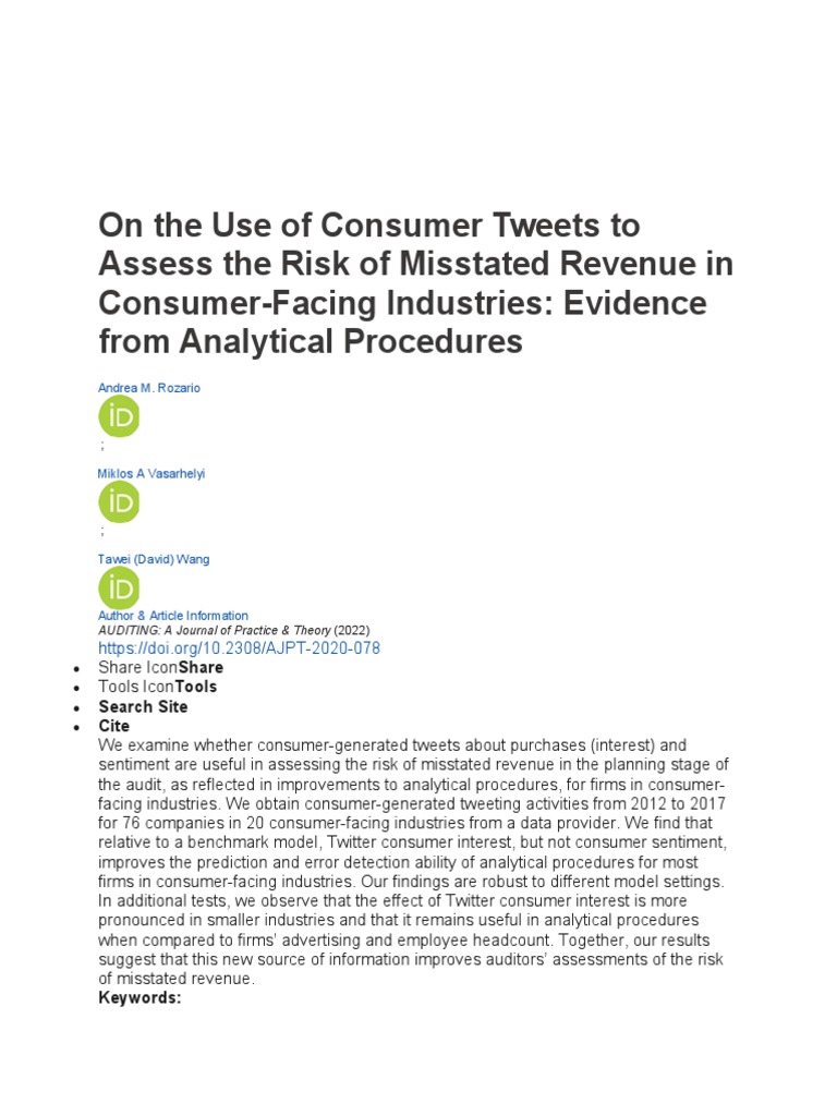 Consumer Tweets Help Detect Revenue Risk | PDF | Audit | Accounting