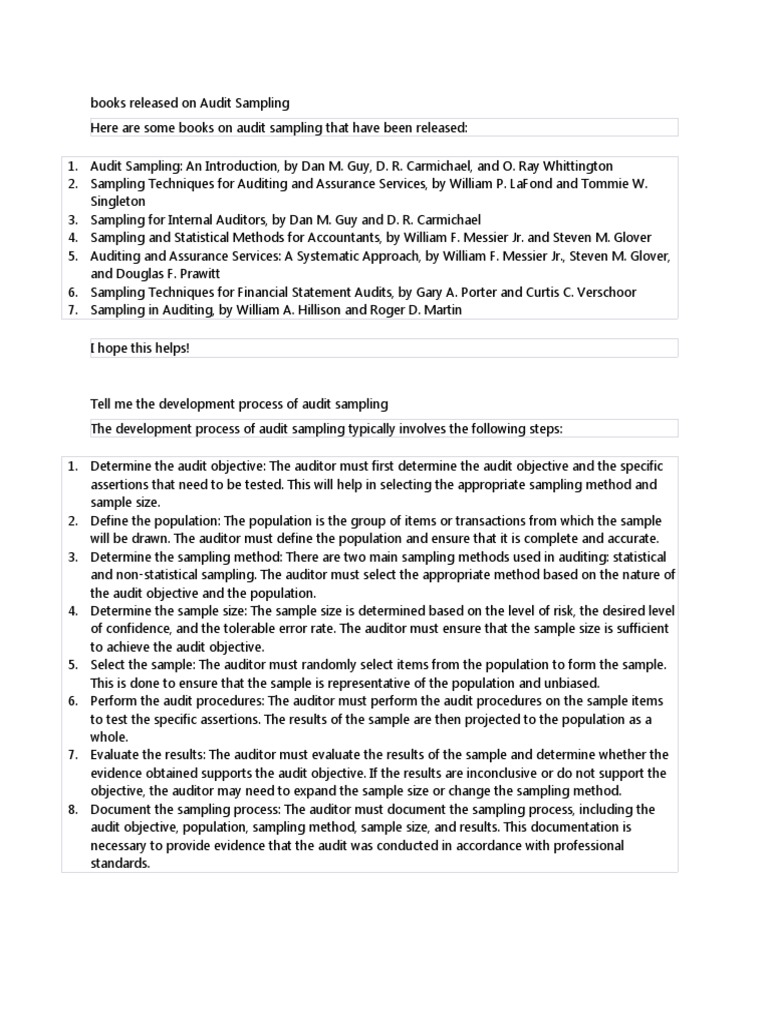 Essential Books on Audit Sampling Techniques | PDF | Financial Audit ...