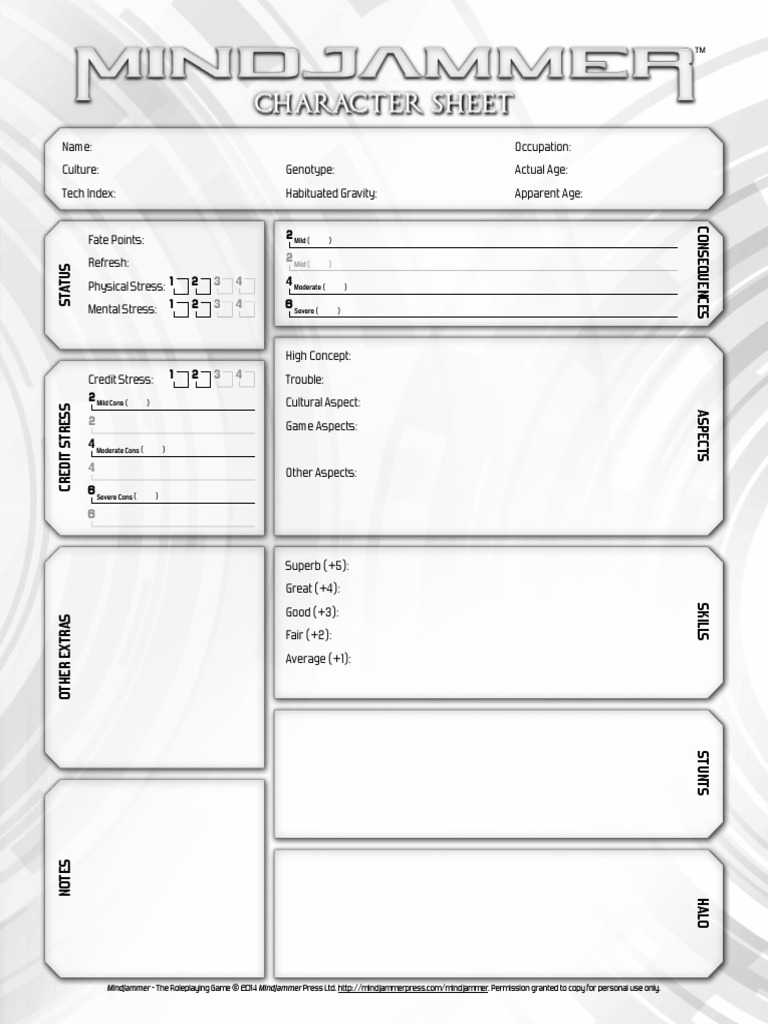 Mindjammer Character Sheet - v1 | Download Free PDF | Role Playing Games | Tabletop Games