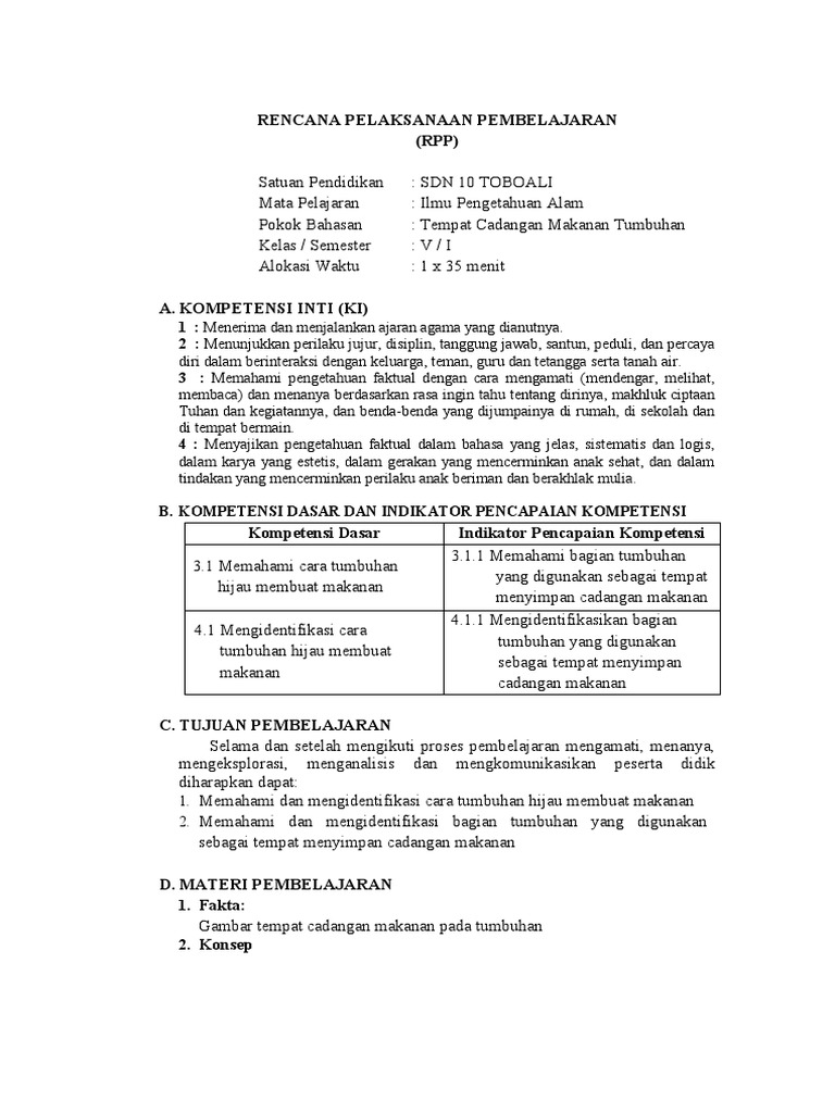 Rencana Pelaksanaan Pembelajaran (RPP) | PDF