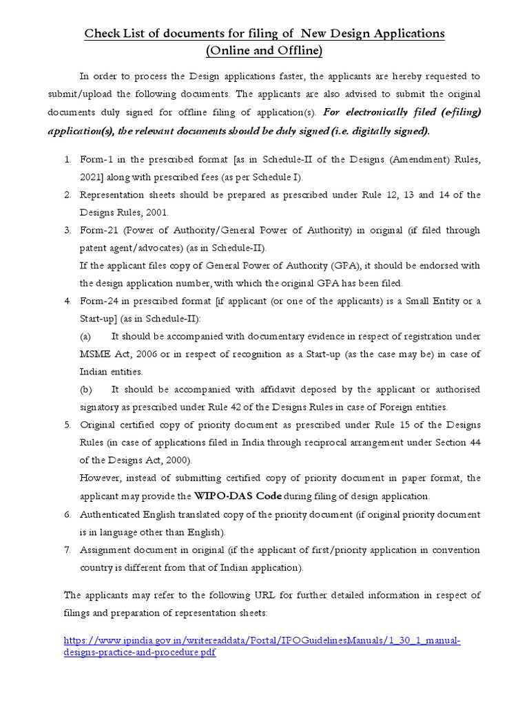 853 1 Check List For Filing of DESIGN APPLICATION 28-11-2022 | PDF ...