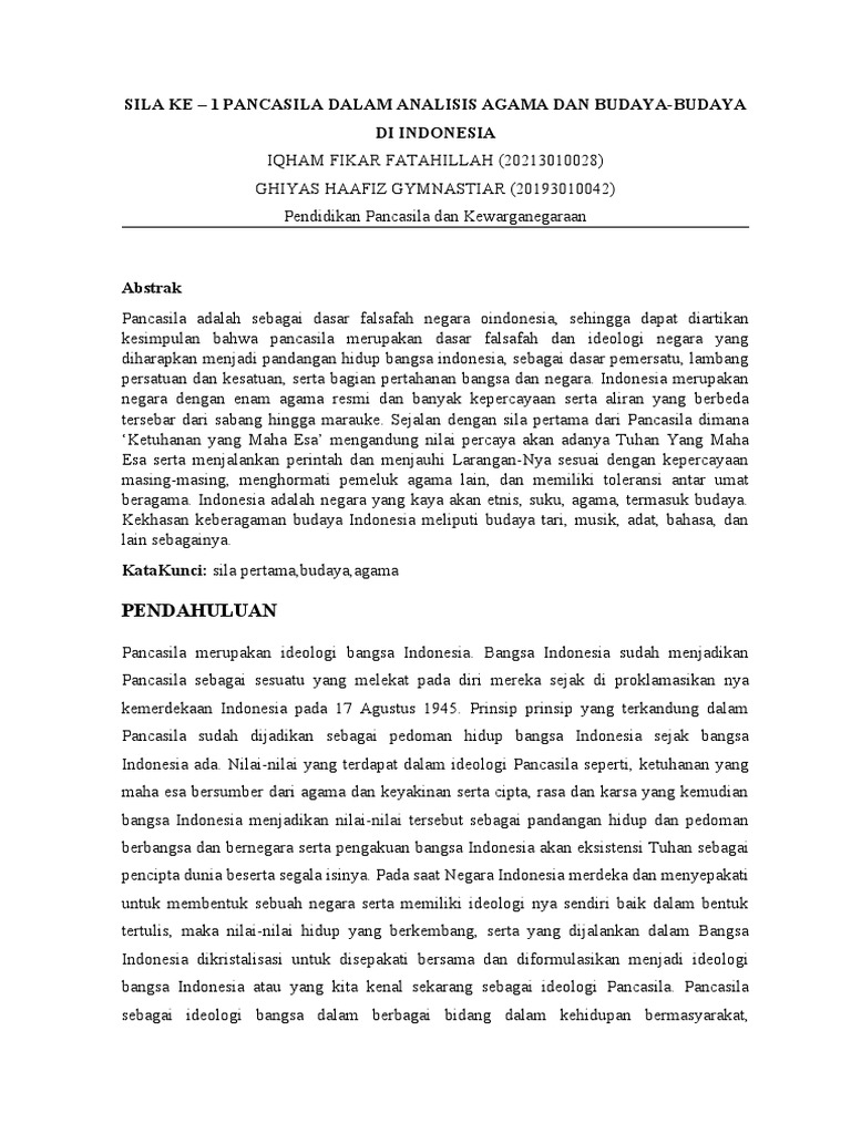 Sila Ke - 1 Pancasila Dalam Analisis Agama Dan Budaya-Budaya Di Indonesia | PDF