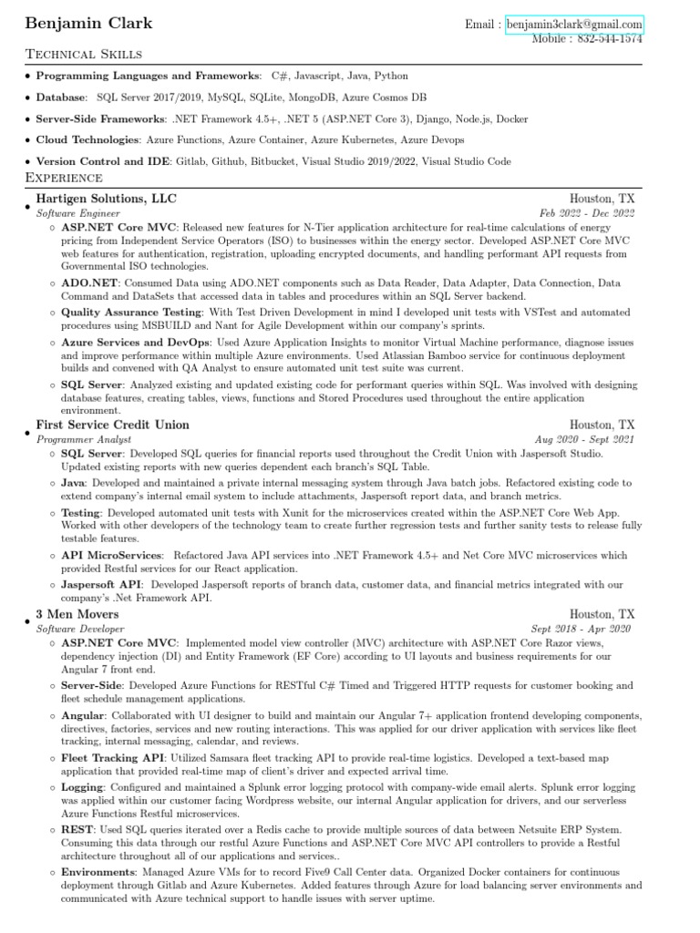 Benjamin Clark Resume | PDF | Representational State Transfer ...