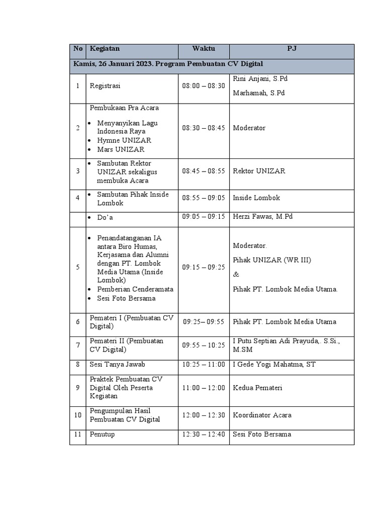 Fix. Rundown Acara Pembuatan CV Digital | PDF