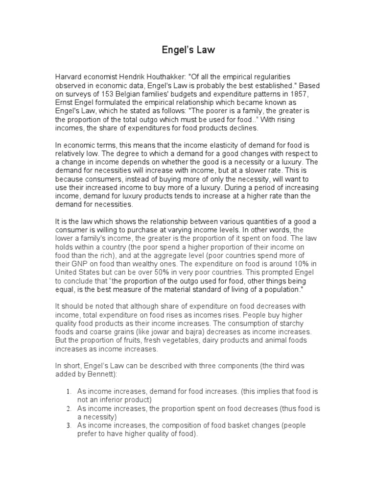 Engel's law | Income | Luxury Goods