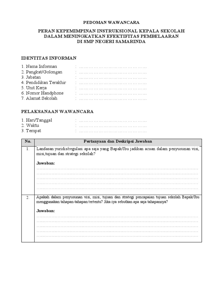 Blanko Wawancara Penelitian | PDF