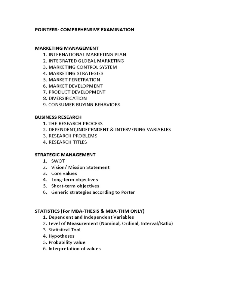 Pointers-Comprehensive Examination Marketing Management | PDF | Career ...