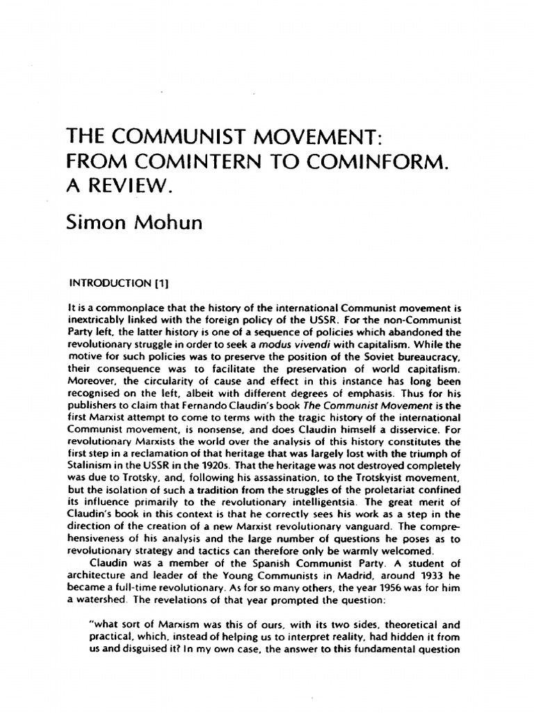 The Communist Movement: From Comintern To Cominform - A Review - Simon ...