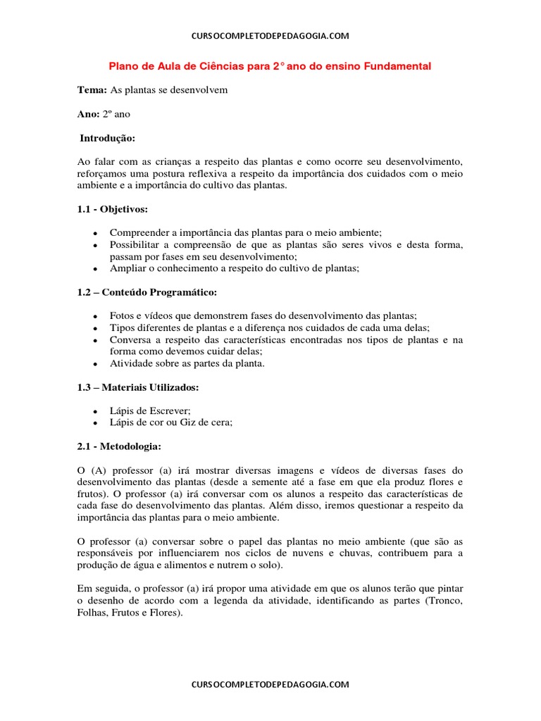 Plano de Aula de Ciencias para 2° Ano Do Ensino Fundamental | PDF | Plantas | Ambiente natural