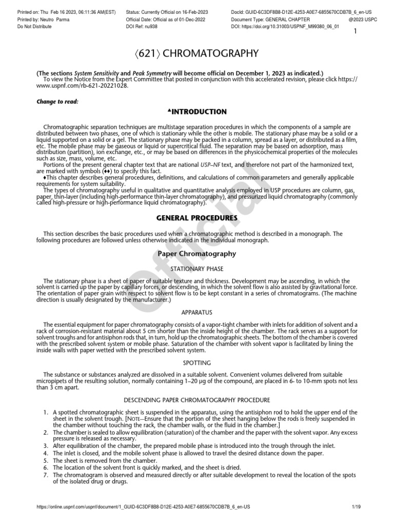 USP 621 Chromatography | PDF | Chromatography | Gas Chromatography
