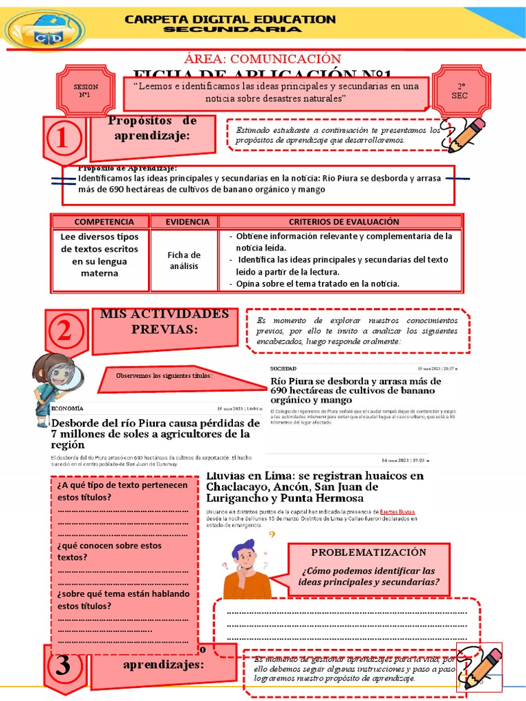 2° Ficha de Aplicación-Sesión1-Sem.1-Exp.1-Comu. | PDF | El niño