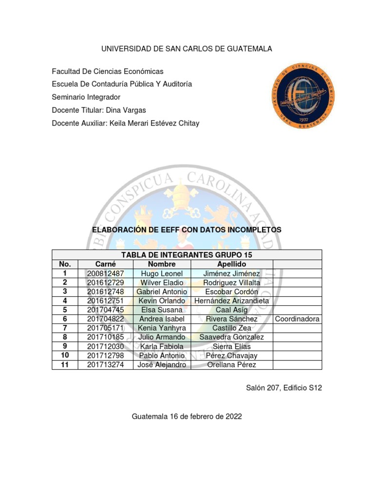 G15 Tema No. 13 Elaboración de EEFF Con Datos Incompletos | PDF | Contabilidad | Estado financiero
