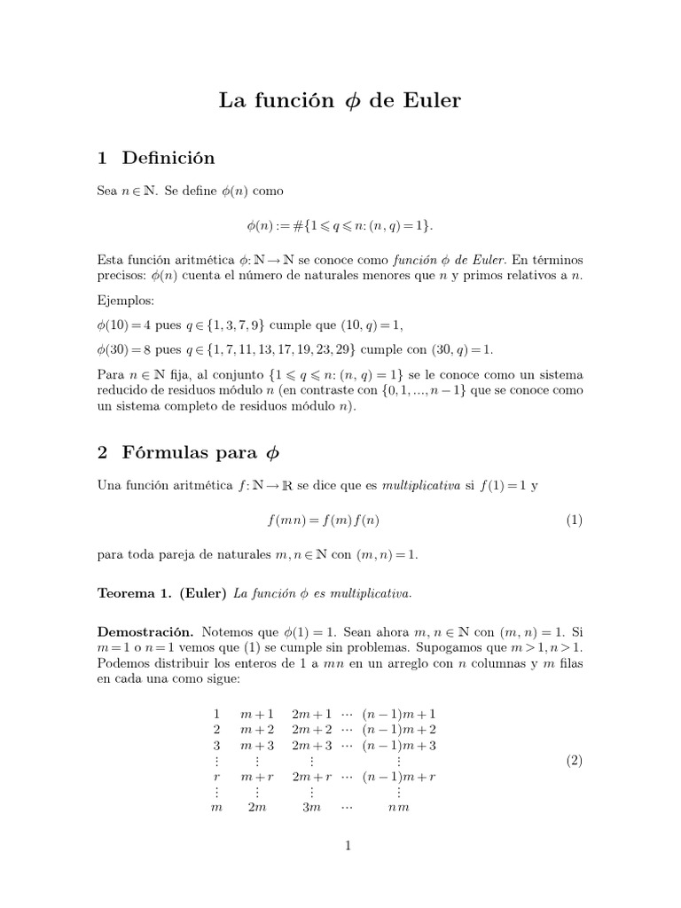 Euler Function Pdf Número Primo Matemáticas