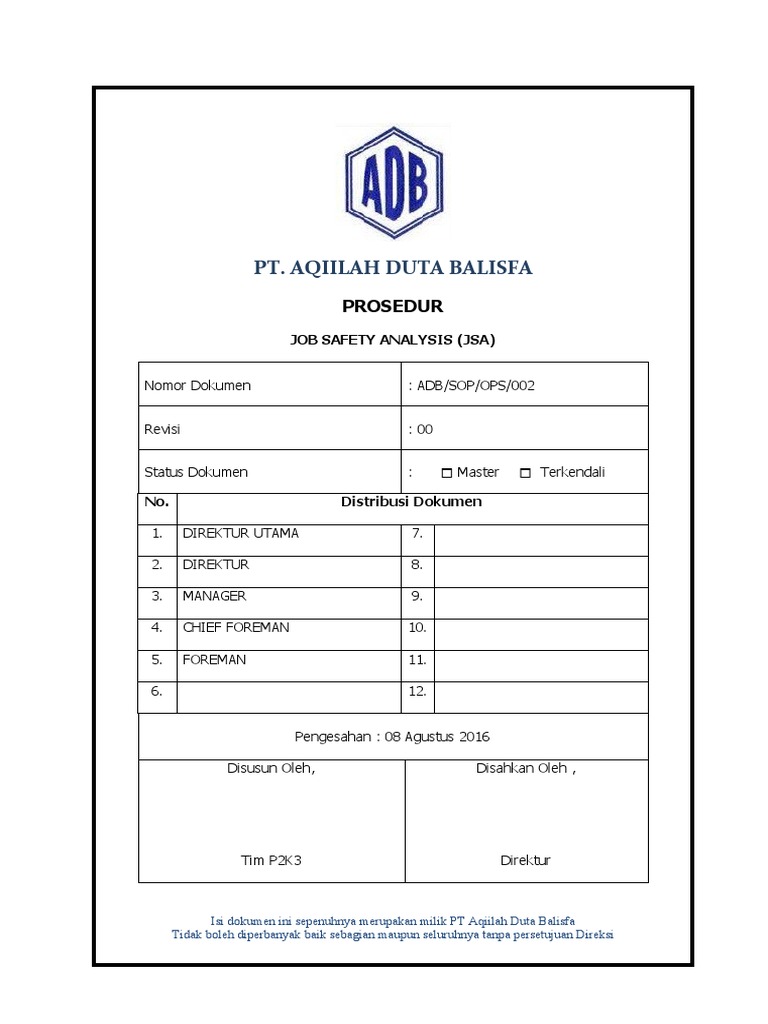 Adb-Sop-Ops-002 Prosedur Jsa | PDF