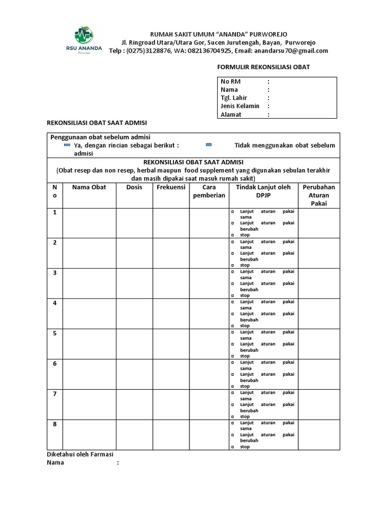 Formulir Rekonsiliasi Obat | PDF