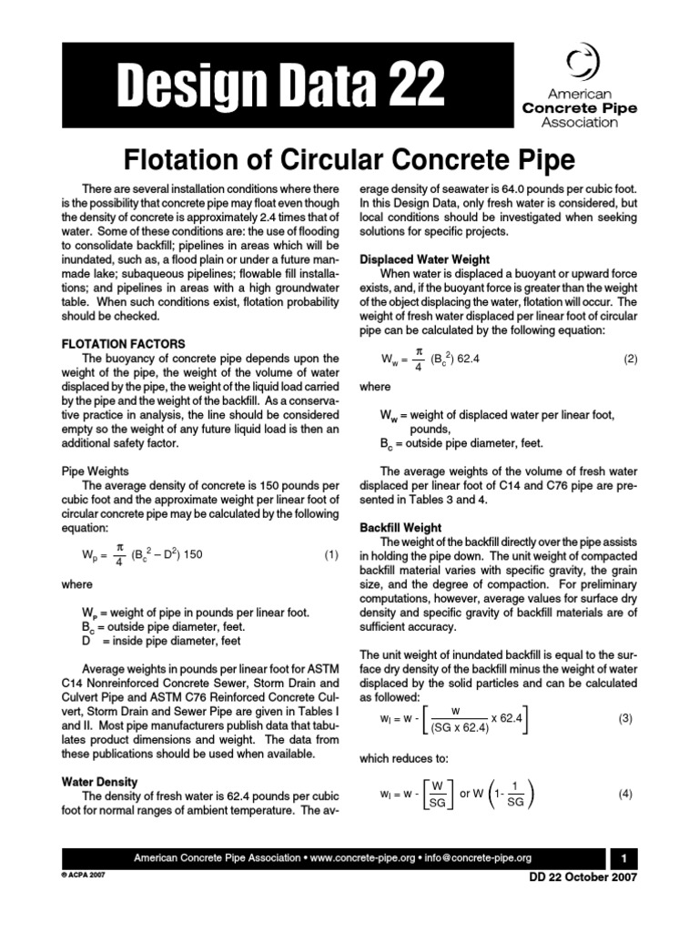 DD - 22 Floatation of Circular Pipe | PDF | Buoyancy | Density