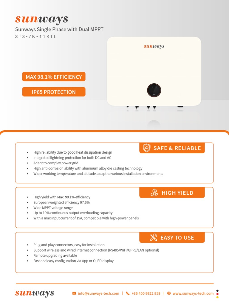Sunways STS-7 - 11KTL Datasheet | Download Free PDF | Alternating Current | Computer Engineering