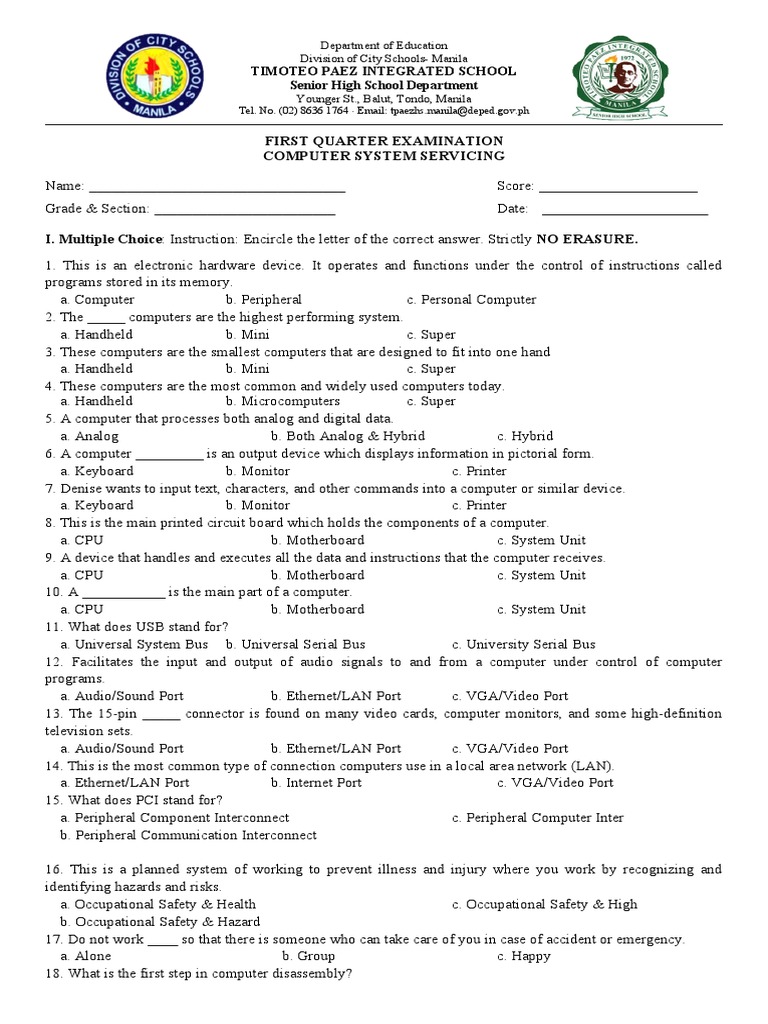 CSS 1st QUARTER EXAMINATION | Download Free PDF | Bios | Electronics