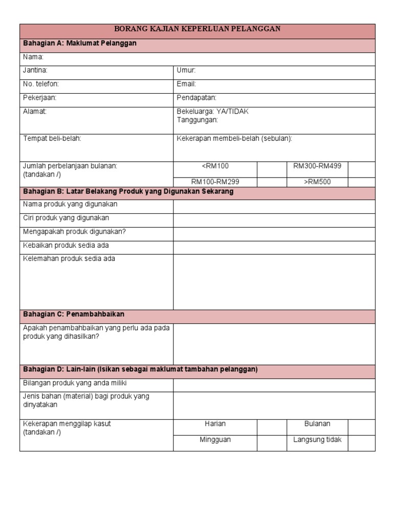 Borang Kajian Keperluan Pelanggan | PDF