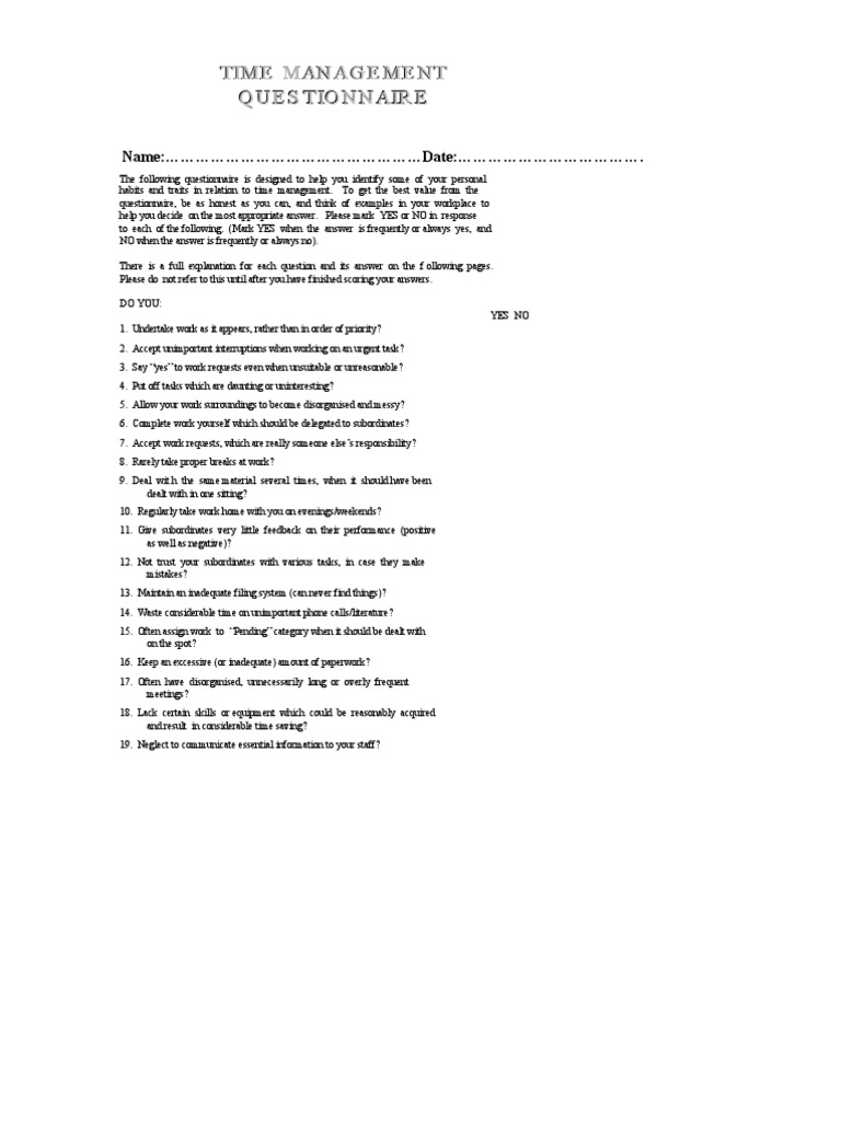 Time Management Quiz | PDF | Time Management | Professional Skills