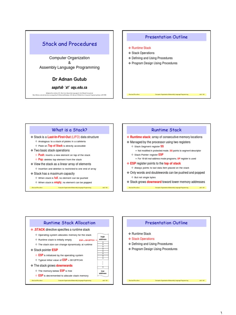 05-Stack&Procedures 6pdf | PDF | Assembly Language | Parameter (Computer Programming)