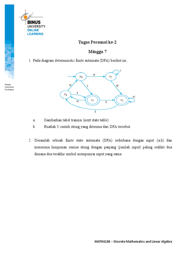 Tugas Personal Ke-2 Minggu 7: MATH6184 - Discrete Mathematics and ...