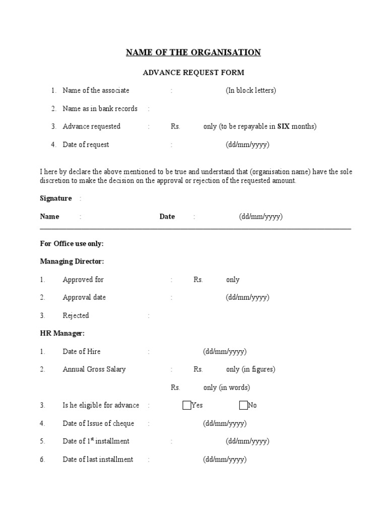 Advance Request Form | PDF