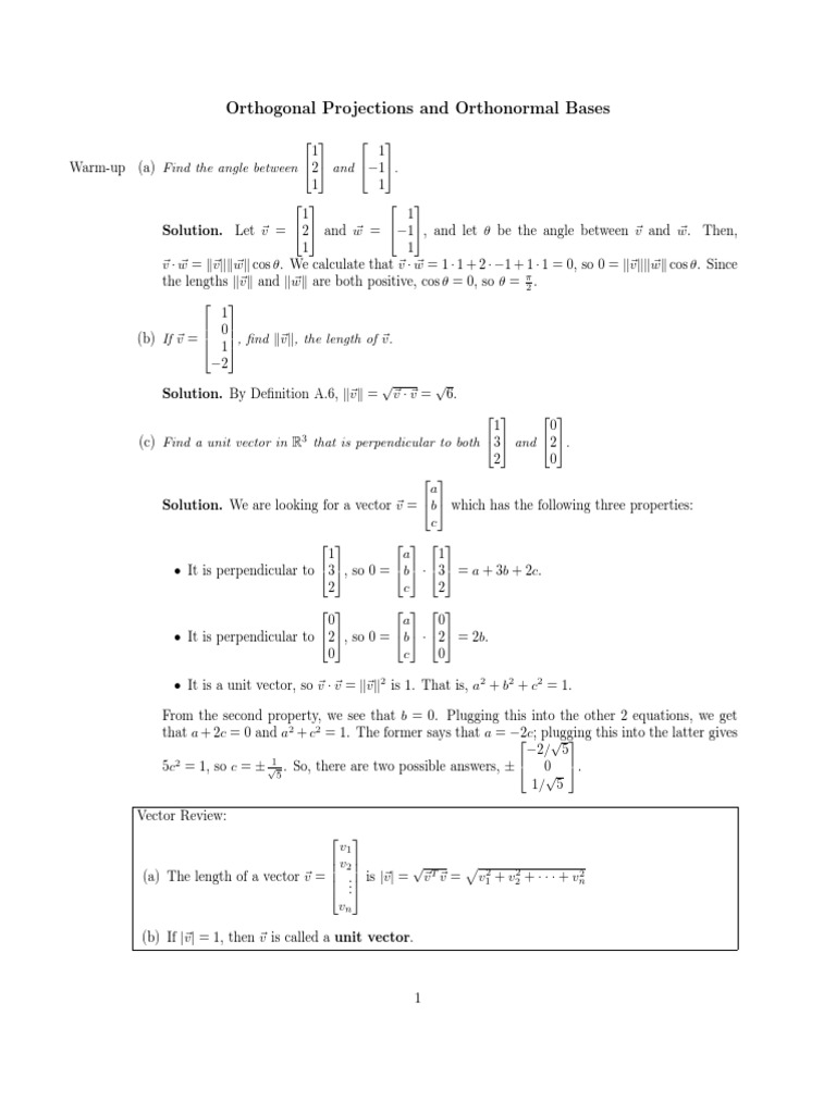 Orthogonal Projections and Orthonormal Bases | PDF