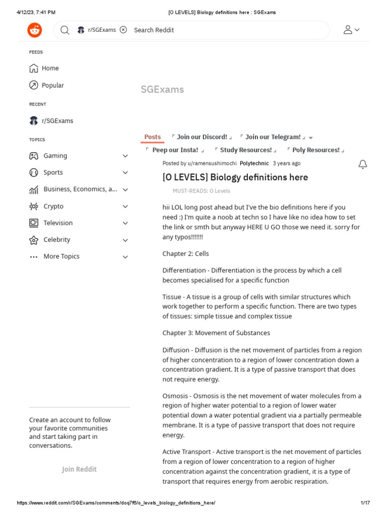O Level Biology Definitions Guide | PDF | Digestion | Gene