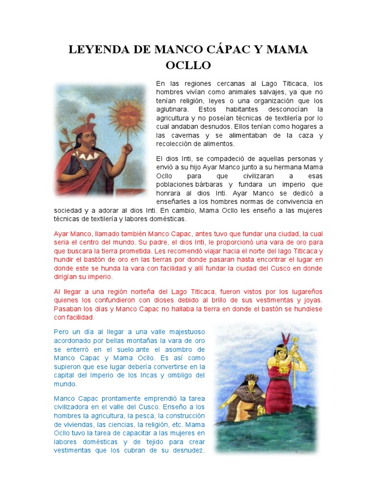 Leyenda de Manco Cápac y Mama Ocllo | PDF | Imperio Inca