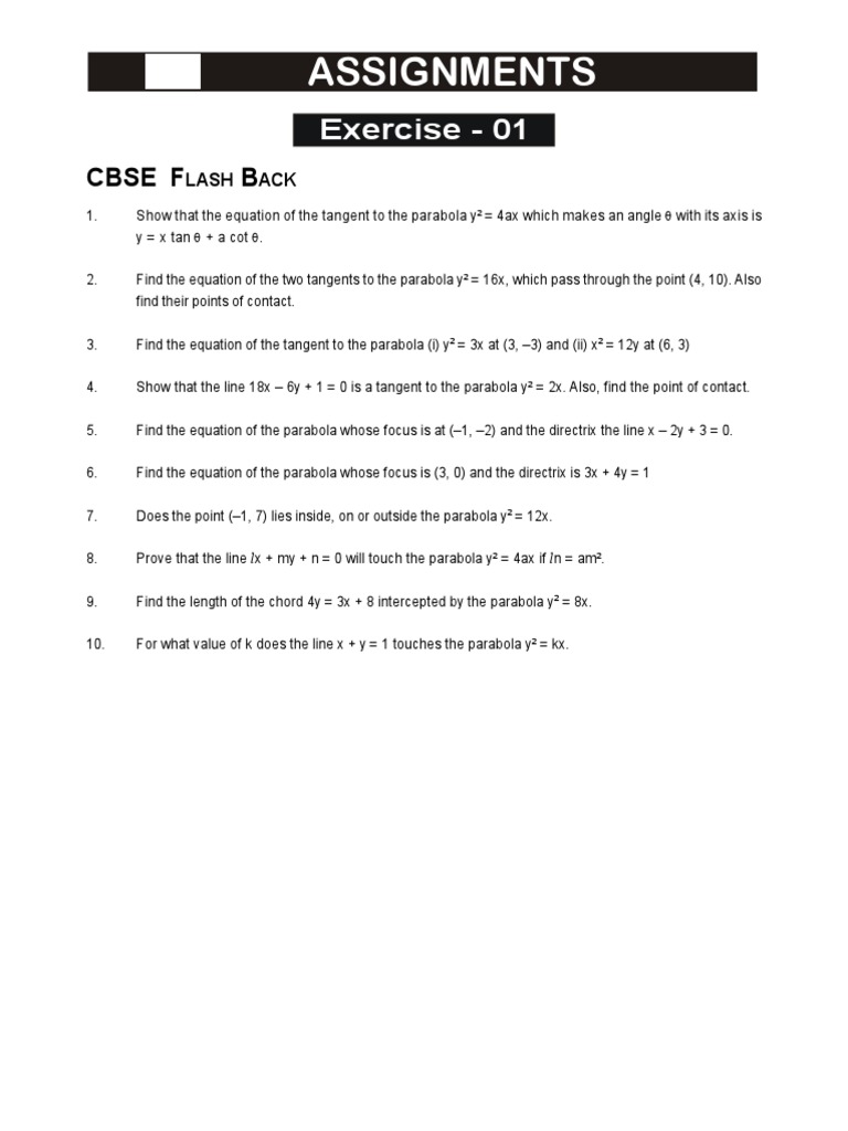 Parabola Assignment | PDF | Perpendicular | Euclidean Geometry