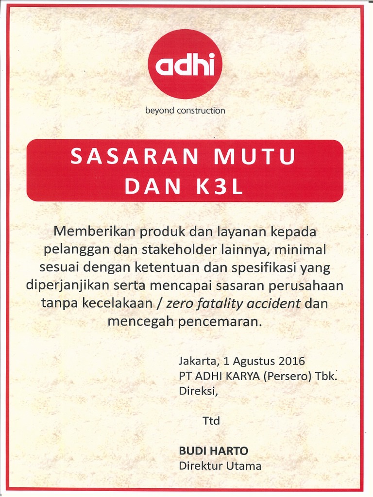 A. Sasaran K3L & Mutu | PDF