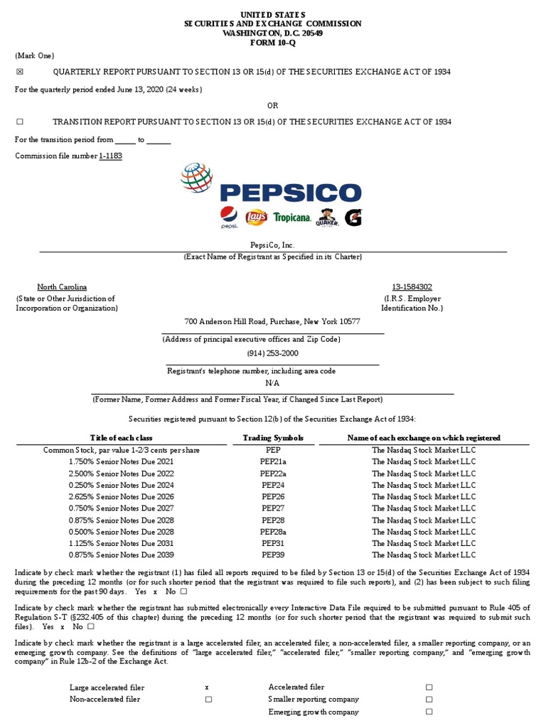 PepsiCo Reports Q2 2020 Results | PDF | Financial Statement | Equity ...