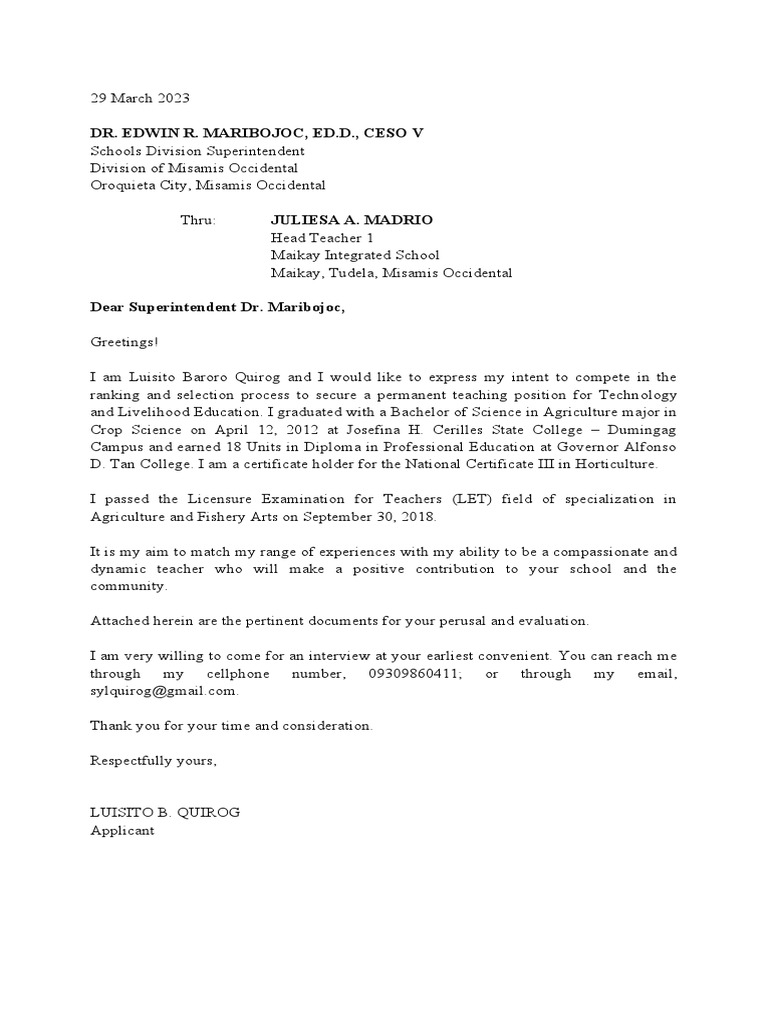 Letter of Intent JHS-TLE | PDF