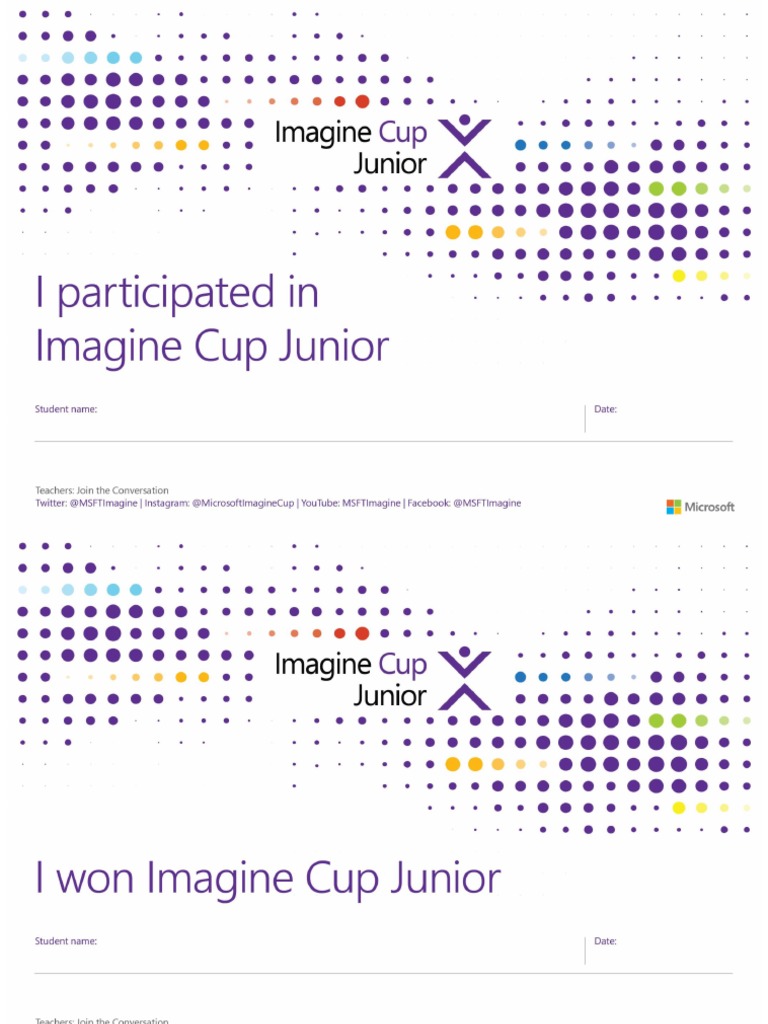 Imagine Cup Junior Student Certificate | PDF