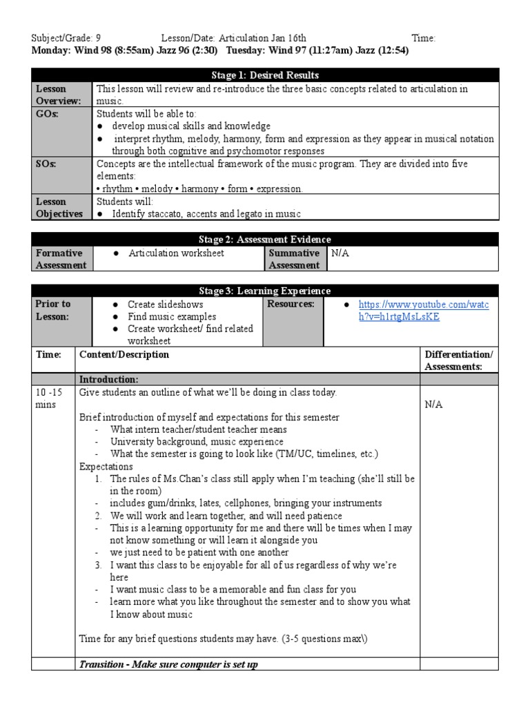 Articulation Lesson Plan | PDF | Lesson Plan | Cognition