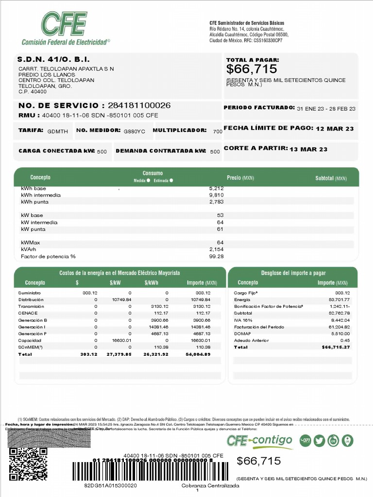 Recibo Cfe-5 | PDF | Ingenieria Eléctrica | Metrología