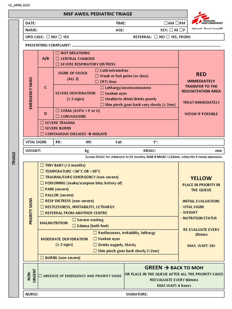 MSF Aweil Pediatric Triage: Immediately | PDF | Medical Specialties ...