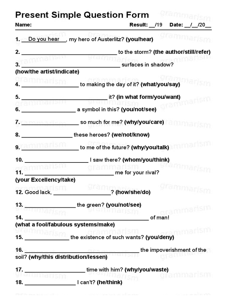 Present Simple Question Form Exercises | PDF