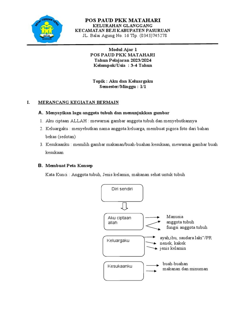 Modul PAUD: Aku dan Keluargaku | PDF